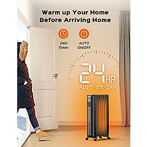 Dreo Radiator Heater, Upgrade 1500W Electric Portable Space Oil Filled Heater with Remote Control, 4 Modes, Overheat & Tip-Over Protection, 24h Timer, Digital Thermostat, Quiet, Indoor