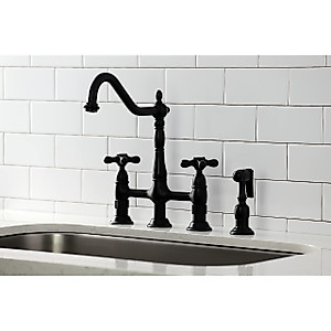 Kingston Brass KS1270AXBS Heritage Bridge Kitchen Faucet, 8-9/16" in Spout Reach, Matte Black