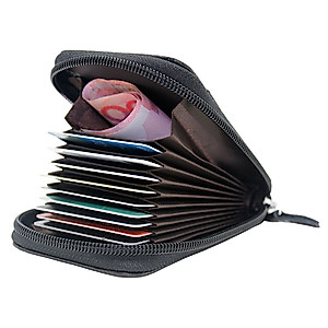 boshiho RFID Blocking Card Holder Genuine Leather Credit Card Case Organizer Compact Wallet Zip Around Accordion Style (Black)