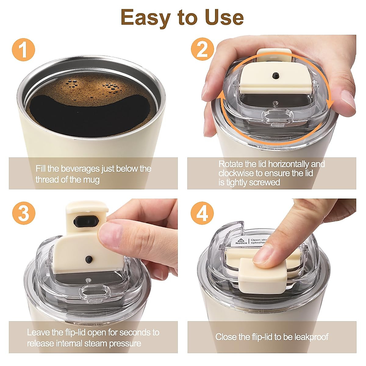 PHILORN Travel Coffee Mug, Coffee Cup-12 OZ Insulated Coffee Mug With Lid, White Stainless Steel Coffee Mug with Double Wall, Thermal Cup for Hot & Cold Drinks…