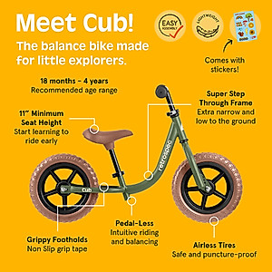 Retrospec Cub 2 Toddler 12" Balance Bike, 18 Months - 3 Years Old, No Pedal Beginner Kids Bicycle for Girls & Boys, Flat-Free Tires, Adjustable Seat, & Durable Frame