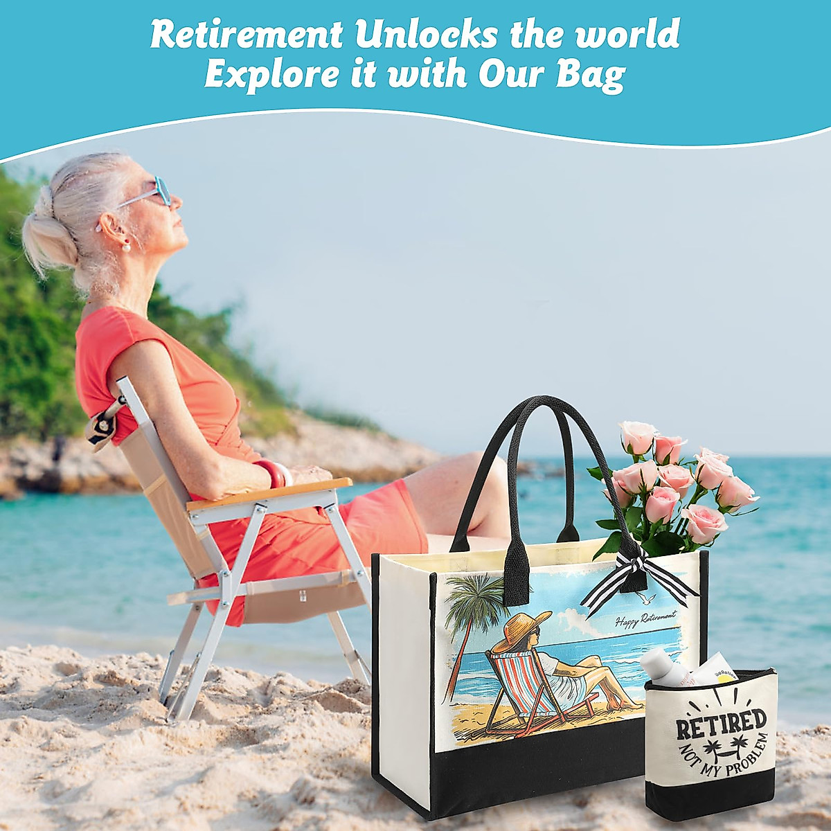 Retirement Gift for Woman 2024,11 Pcs Happy Retired Gifts with Retirees Tumbler, Travel Tote Bag Set,Funny Decider Dice, Best Retirement Gifts Baskets for Coworker Teacher Nurses Friends