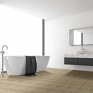 Sasylvia 48 Pcs Peel and Stick Floor Tile Wood Grain Vinyl Flooring Self Adhesive Waterproof Bathroom Floor Tile for Living Bedroom Kitchen Floor, 12 x 12 Inch(Light Yellow, Elegant Style)