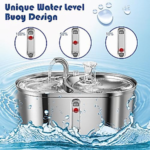 MewDgland Cat Water Fountain 3L/101oz Stainless Steel, 2 in 1 Cat Food Bowl and Pet Water Fountain for Cats Inside, Quiet Automatic Water Dispenser for Dogs and Cats