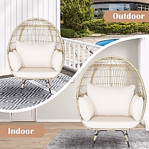 COSTWAY Patio Oversized Rattan Egg Chair Lounge Basket w/ 4 Cushions for Indoor Outdoor