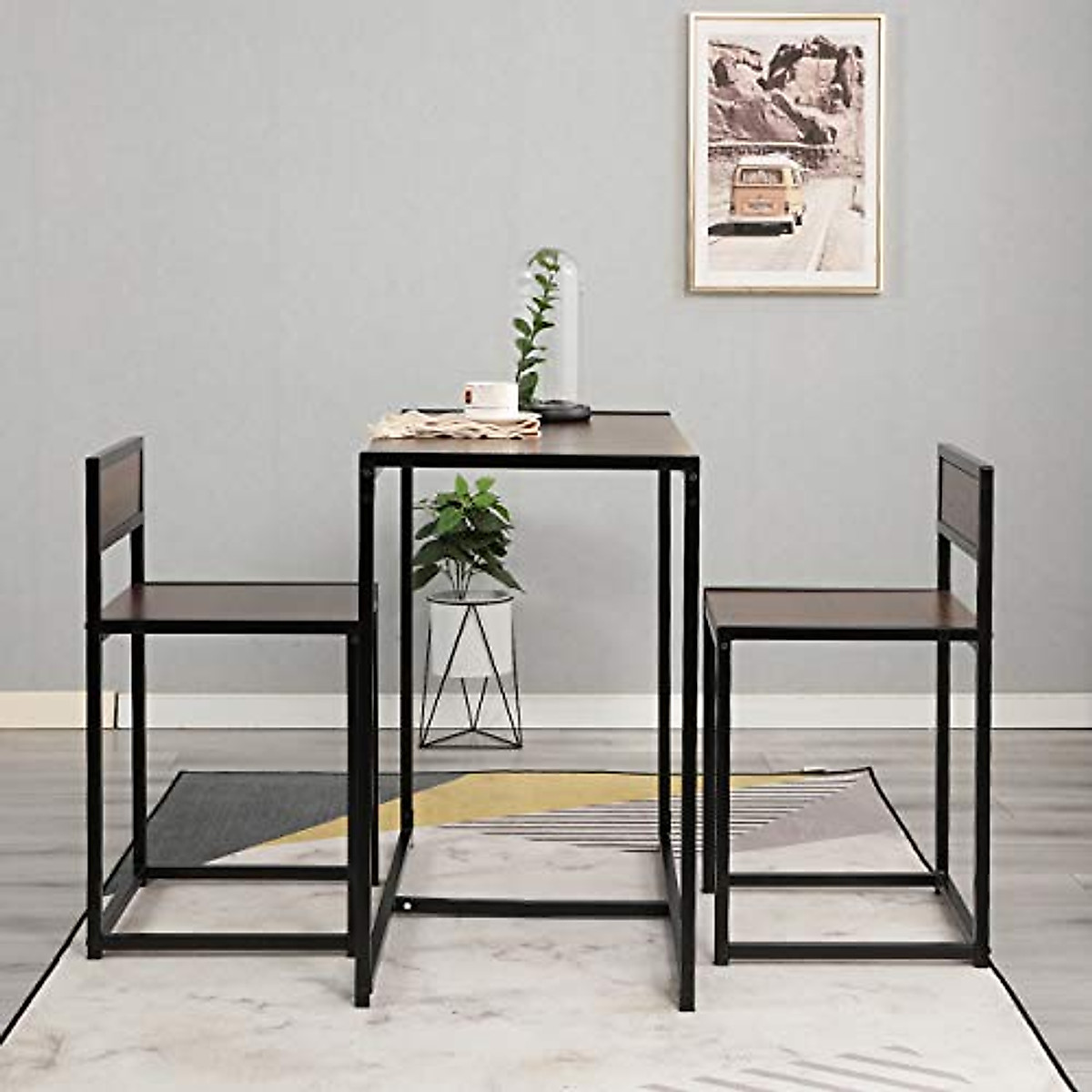 DlandHome Dining Table Set, 3 Piece Dining Room Table and Chairs, Nesting Style Kitchen Coffee Table Set for 2, Versatile/Tall/Modern Table Set, LD-CT01WNT