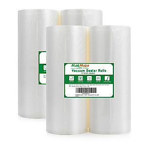 MakMeFre 4 Pack 11"x50'(Total200Feet) Vacuum Sealer Bags Rolls for Food,Commercial Grade, BPA Free,Puncture Prevention,Great for Sous Vide Cooking