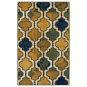 5' X 8' Green Quatrefoil Power Loom Distressed Stain Resistant Area Rug