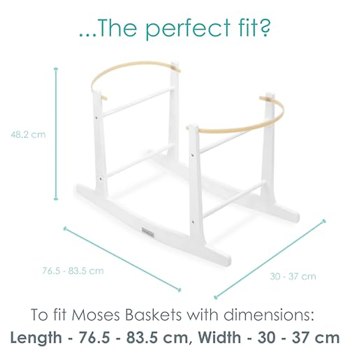 Clair de Lune | Rocking Moses Basket Stand | Fits Wicker & Palm Moses Baskets | Newborn Baby Bassinet Stands |Sturdy Wooden Structure with Adjustable Straps | Conforms to BS EN 1466:2014 (White)