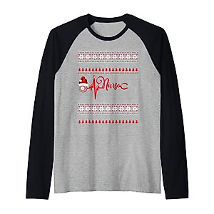 Stethoscope Heartbeat Santa Costume Ugly Christmas Nurse Raglan Baseball Tee