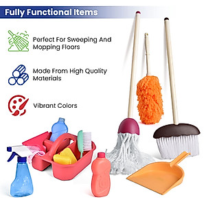 15 PCs Kids Cleaning Set, Play Cleaning Toy Set Includes Broom, Mop, Brush for Toddlers, Child Size Pretend Play House Cleaning Set, Housekeeping Supplies, Learning Toys, Birthday Gifts