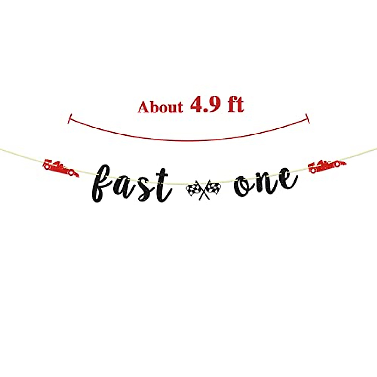 Aonbon Black Glitter Fast One Banner, Race Car Themed Banner, Baby Boy's 1st Birthday Decoration, Chequered Flag Themed Party Supplies