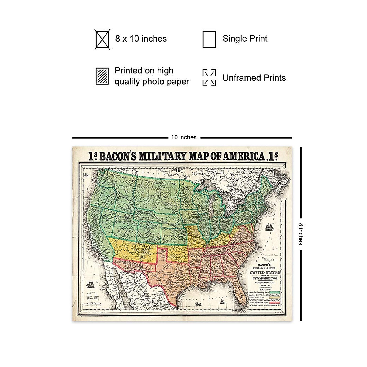 Civil War Memorabilia - The Civil War - American Civil War Poster - 8x10 Southern States Confederacy Vintage Map Replica - The Confederate Secession - Americana - American US Map - Historic Wall Art