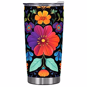 QWEUIOP 20oz Insulated Travel Coffee Mug Colorful Mexican Bird Flower Pattern Stainless Steel Tumbler with Lid Double Wall Vacuum Coffee Cup For Hot and Cold Drinks14111