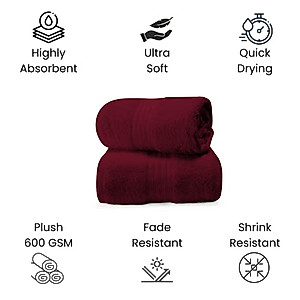Oxycott Luxurious 600 GSM Set of 2 Bath Sheets 100% Ring Spun Cotton - Hotel Quality Bath Sheet Towels for Adults - Soft Absorbent Quick Dry Extra Large Bath Sheet for Bathroom - 35x68 Burgundy Red