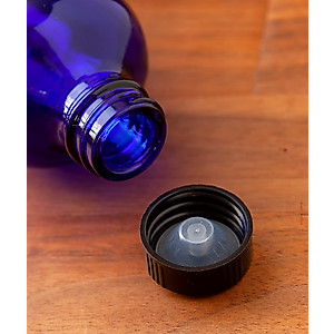 JUVITUS 8 oz Cobalt Blue Glass Boston Round Bottle with Black Phenolic Cone Lined Caps (4 Pack)