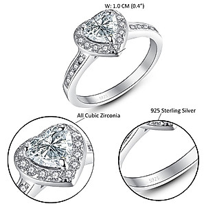 MABELLA Sterling Silver Jewelry 1.90 CT Halo Heart Engagement Ring Cubic Zirconia Promise Rings for Women Size 8