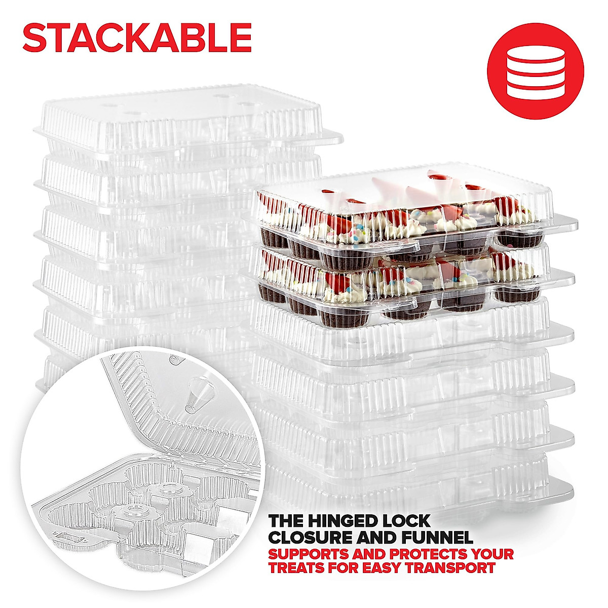Stock Your Home Mini Plastic Cupcake Containers Disposable (40 Count) 12-Compartment Container with Connected Dome Lid Clear, BPA Free, For Small or Mini Sized Cupcakes