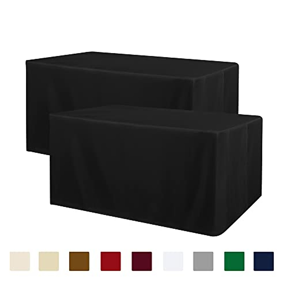 Obstal 2 Pack Black Tablecloth Fitted Table Clothes for 6 Foot Rectangle Tables - Water Resistant Washable Fabric Polyester Rectangle Table Cover for Outdoor/Indoor Uses（72L x 30W x 30H Inches, Black）