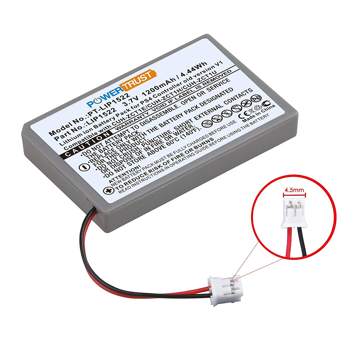 PowerTrust 1200mAh LIP1522 Replacement Battery for Sony Playstation 4 PS4 Dualshock 4 Wireless Controller CUH-ZCT1E CUH-ZCT1U-2015 Older Version