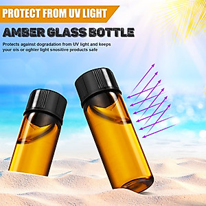 Tanlade 100 Pcs 5ml (1/6 Oz) Small Glass Bottles Essential Oil Bottle with Plastic Screw Caps and Funnel Plastic Pipettes Empty Refillable Sample Bottles for Liquid Preservation Storage(Amber)