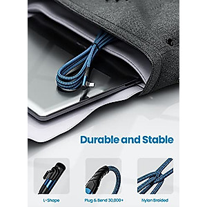 Fasgear Short USB C to USB C Cable - 3 Pack 1ft 60W USB 2.0 Type C Charger Fast Charging Braided Right Angle Compatible for Galaxy S22 S21 Ultra S20 Mac-Book Air i-Pad Mini 6 (Blue)