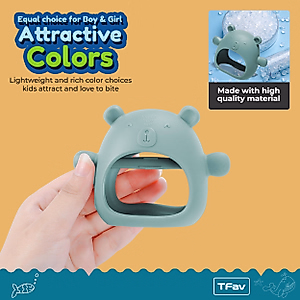 TFav Baby Bear Hand Teether -1 pc Blue -Silicone Teething mitt for 0-6 Months Boys & Girls -Hand Pacifier That Fits on Fist -Wearable Gloves Chew Toy -Calm Down The Fussy Baby Calm Down Fussy Baby