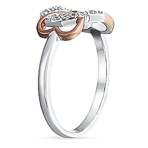 Bling Jewelry Romantic Two Tone Pave CZ Accent Cubic Zirconia Crossover Intertwined Infinity& Heart Promise Ring For Women Rose Gold Plated .925 Sterling Silver