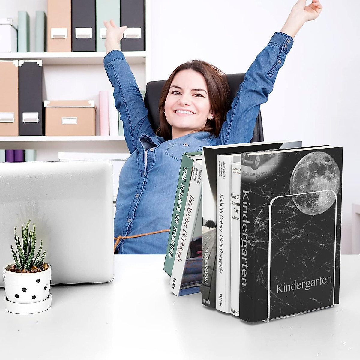 MaxGear Book Ends Clear Acrylic Bookends for Shelves, Non-Skid Bookend, Heavy Duty Book End, Book Holder Stopper for Books/Movies/CDs/Video Games (2 Pairs)