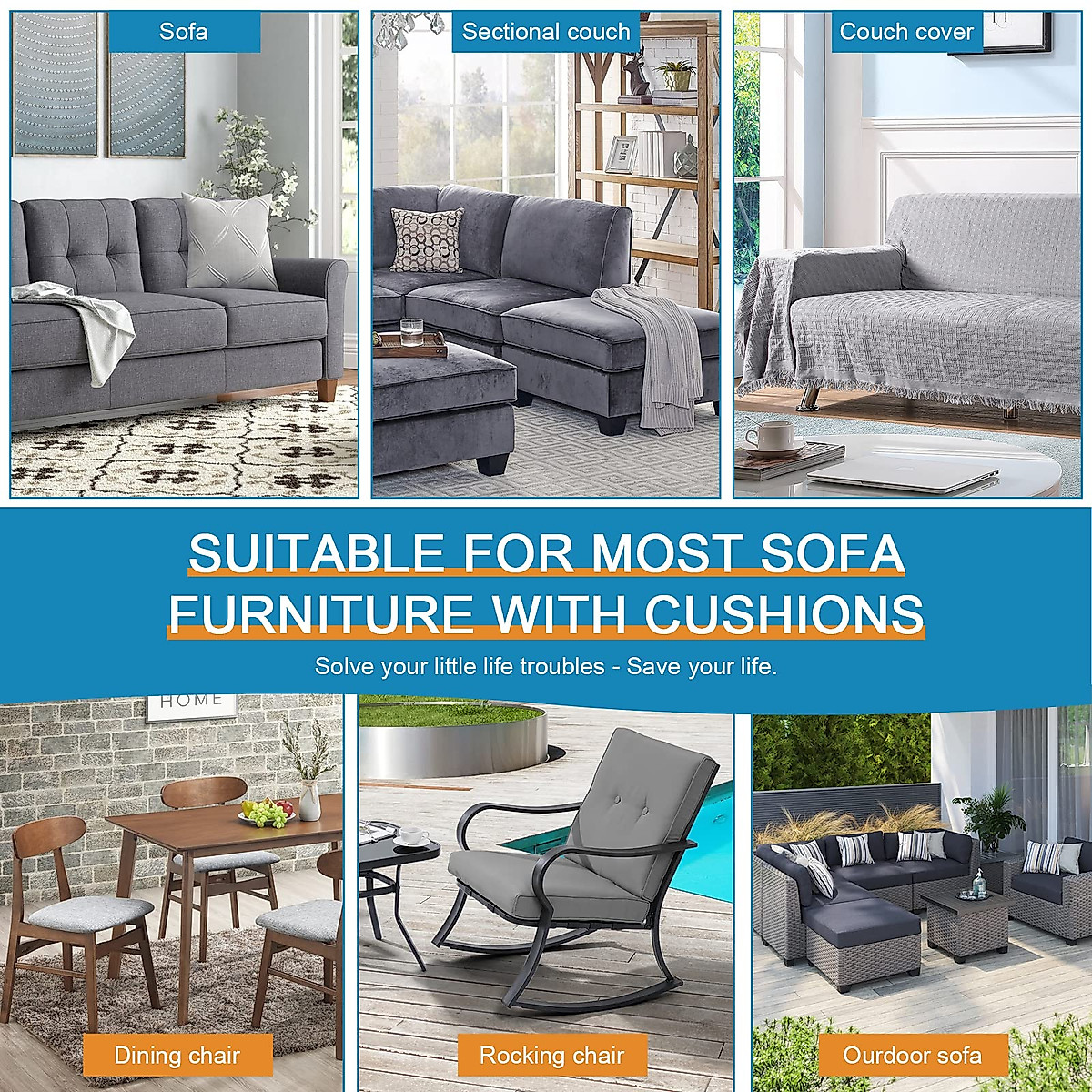 TAOCOCO Couch Cushions Gripper Slide Stopper Cushion Grips for Couch, Keep Couch Cushions from Sliding, Free Trim Non Slip Gripper Pad for Chair Sofa Futon Mattress Rug (Oversized Sofa, 22'' × 78'')