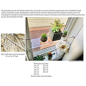 Elegant and Sophisticated Floating Window Shelf (21", Single Shelf) - Crystal Clear Recessed Durable Strong Acrylic Trinket, Plants, Succulents Indoor Collection Display Stand Trendy Modern Boho Chic