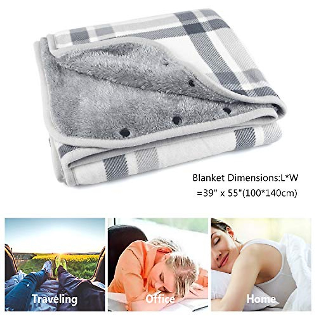 forestfish Fleece Wearable Blanket, Plaid Lap Blanket Comfy Poncho Throw With Buttons For Bed Sofa Office, Grey-White