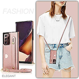 Samsung Galaxy Note 20 Ultra Case,ZYZX Removable Adjustable Leather Strap Crossbody Holders Case Neck Strap Lanyard Purse Shoulder Strap w/Kickstand Case for Samsung Galaxy Note 20 Ultra KB Rose Gold