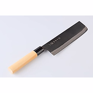 Seki Sanbonsugi Japanese Utility Chef Kitchen Knife, KUROUCHI Carbon Tool Steel Nakiri Knife, Shiraki Wooden Handle, 165 mm (6.5 in), Made in Seki Japan