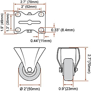 FactorDuty 4 Pack Combo 2 inch Caster Wheels 2 Rigid Non Swivel Fixed Stationery & 2 with Brake Swivel Plate All Black Polyurethane Wheels Non Marking No Noise 150LB Per Wheel