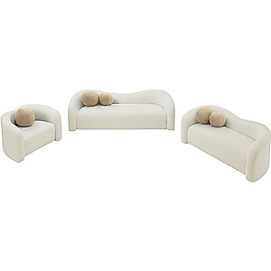 Meridian Furniture 186Cream-L Kali Collection Modern | Contemporary Loveseat with Soft Cream Faux Shearling Teddy Fabric, Curved Back, 62" W x 33" D x 27" H, Cream