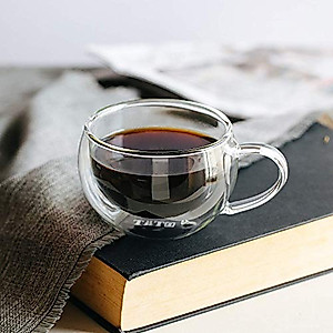 BTaT- Insulated Espresso Cups, Glass Tea Cups, Set of 4 (6 oz, 180 ml), Glass Coffee Mugs, Espresso Cups, Double Wall Glass Cups, Latte Cups, Tea Glasses, Latte Mug, Espresso Glass