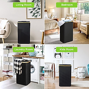 Jhua Laundry Basket with Lid and 2 Removable Liners (Black 110L)