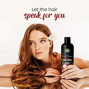 AYURVEDASHREE Hair Treatment Oil with Red Onion, Oil blends of Black Seed, Pure Argan, Sandalwood & Rose - 200 Ml/6.7 fl oz