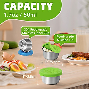 TAOUNOA 12 Pack Salad Dressing Container, 50ml Condiment Containers with Lids Small Stainless Steel Dipping Sauce Cups Reusable Condiment Cups 1.7oz