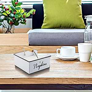 Napkin Holder for Table, Bivvclaz Rustic Metal Napkin Holders for Paper Napkins, Napkin Holders for Kitchen with Wood Accent, Flat Napkin Dispenser for Indoor & Outdoor Use, White