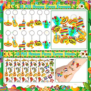 Erweicet Fiesta Party Favors 84 PCS Fiesta Mexican Theme Slap Bracelets DIY Stickers Tattoo Stickers Keychains Straws Gift Bags for Cinco De Mayo Theme Birthday Party Baby Shower
