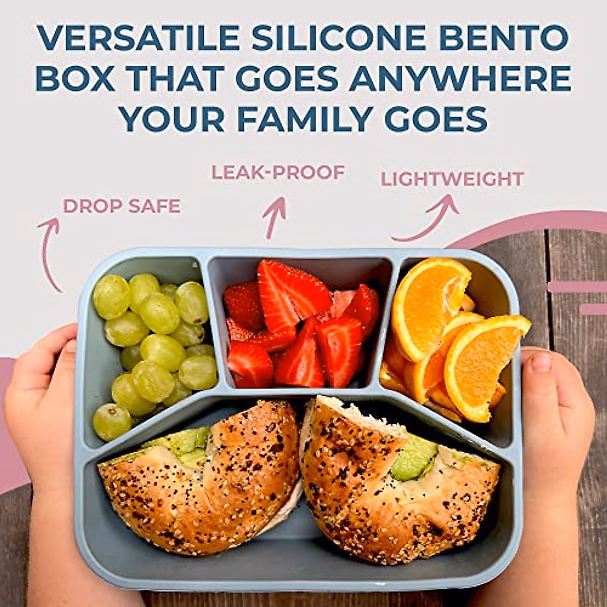 Spoondrift 100% Food Grade Eco-Friendly Leak-Proof Silicone Bento Box Lunchbox, Microwave Safe | For Child And Adult, 4 Compartment, Choose from 6 Colors, Includes 1 Box (Terracotta)
