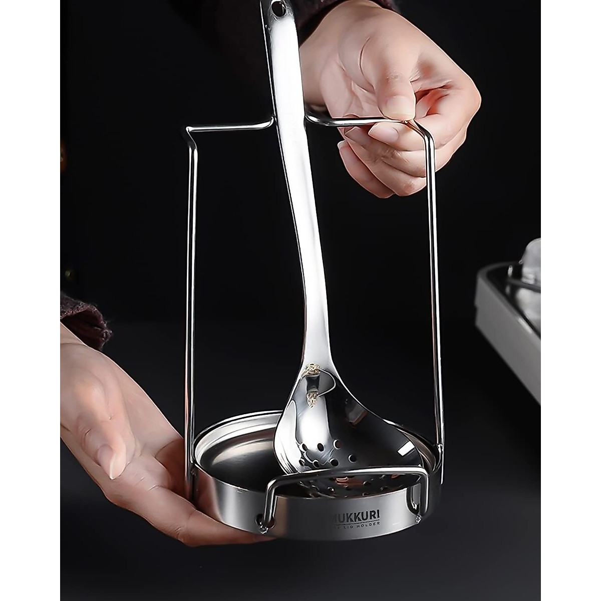 Mukkuri Pot Lid Organizer, Pot Lid Holder 304 Stainless Steel Pot Lid Stand,Lid and Spoon Rest Cutting Board Holder,Pot Lid Rack for Kitchen Utensil(Silver)