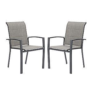 VICLLAX Patio Dining Chairs Set of 2, Outdoor Stackable Padded Textilene Fabric Chairs with Metal Frame for Lawn Garden Backyard Deck, Grey Frame