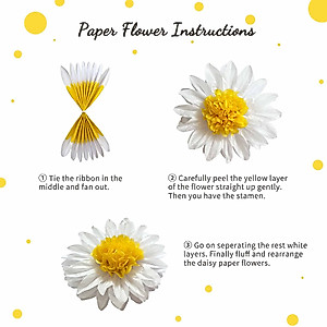 ANSOMO Daisy Tissue Paper Pom Poms Party Decorations White Yellow Flowers Wall Hanging 1st Birthday Bridal Baby Shower Wedding Classroom Décor 12" 8" Pack of 10