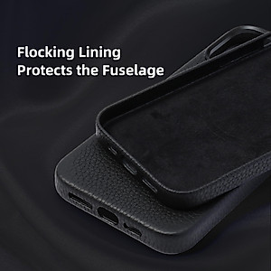 InUnion Genuine Leather Case for iPhone 15 Pro (2023) with MagSafe Function, Top Litchi Grain Leather Magnetic Phone Proctective Case for (iPhone 15 Pro) 6.1 Inch (black, iphone 15 pro)