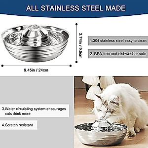OPOLEMIN Stainless Steel Cat Water Fountain with 8 Replacement Filters, 67oz/2L Cat Water Dispenser Easy Assemble& Clean, Pet Water Fountain for Small Cats Dogs Inside (with Power Adapter)