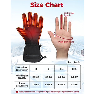 KEMIMOTO Heated Gloves for Men Women, Heating Ice Fishing Gloves Rechargeable Electric Battery 2pcs 7.4V for Winter Motorcycle Skiing Snowboarding Hunting Camping, Size XL