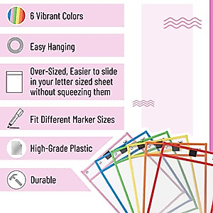 Mr. Pen- Dry Erase Pocket Sleeves, 10 x 14 Inch, 6 Pack, Colorful, Plastic ,Reusable, Clear, Classroom Sleeves